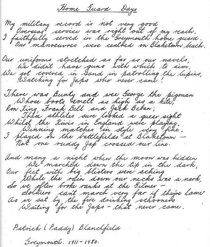 Paddy Blanchfields Home Guard Days | West Coast New Zealand History