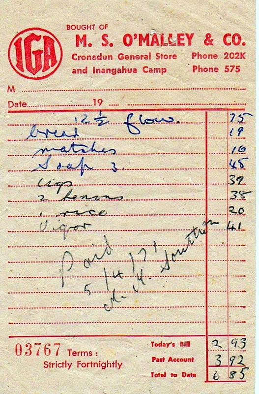 Receipt from IGA Store, Cronadun and Inangahua Camp. | West Coast New ...