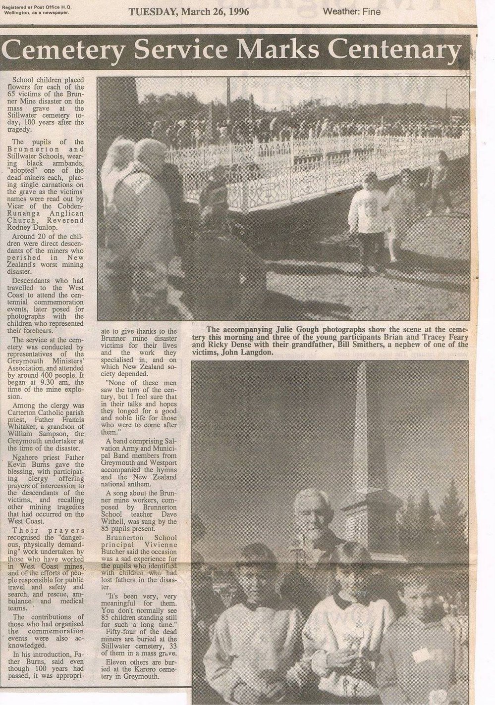 Centenary of the Brunner Mine disaster, 1996 | West Coast New Zealand ...