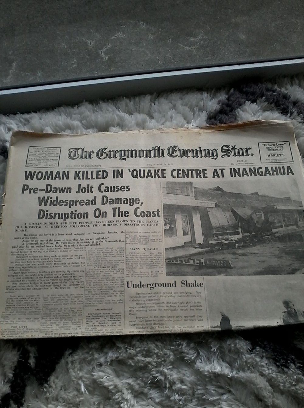 Inangahua earthquake, Greymouth Evening Star.May 1968. | West Coast New ...